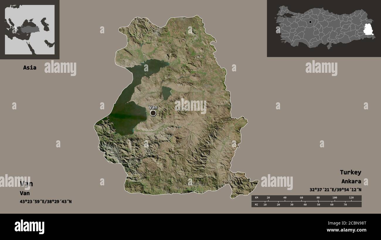 Shape of Van, province of Turkey, and its capital. Distance scale ...