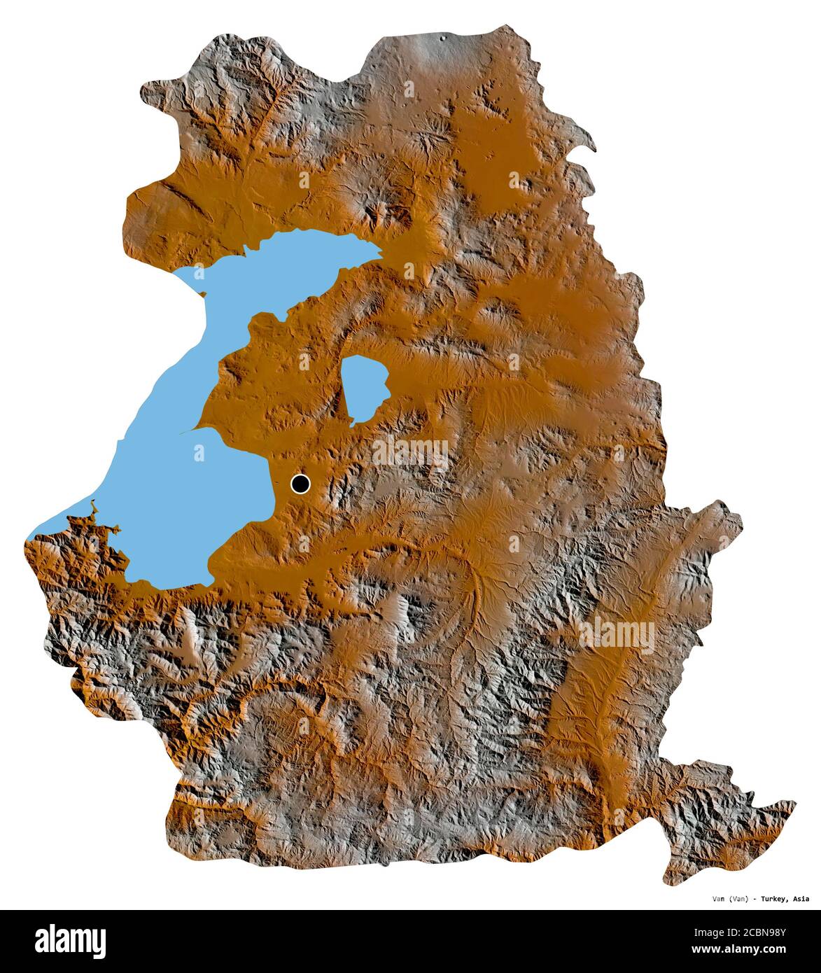Shape of Van, province of Turkey, with its capital isolated on white ...