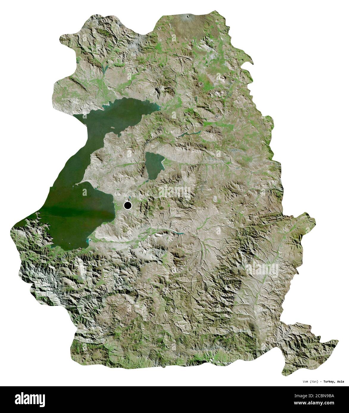 Shape of Van, province of Turkey, with its capital isolated on white ...