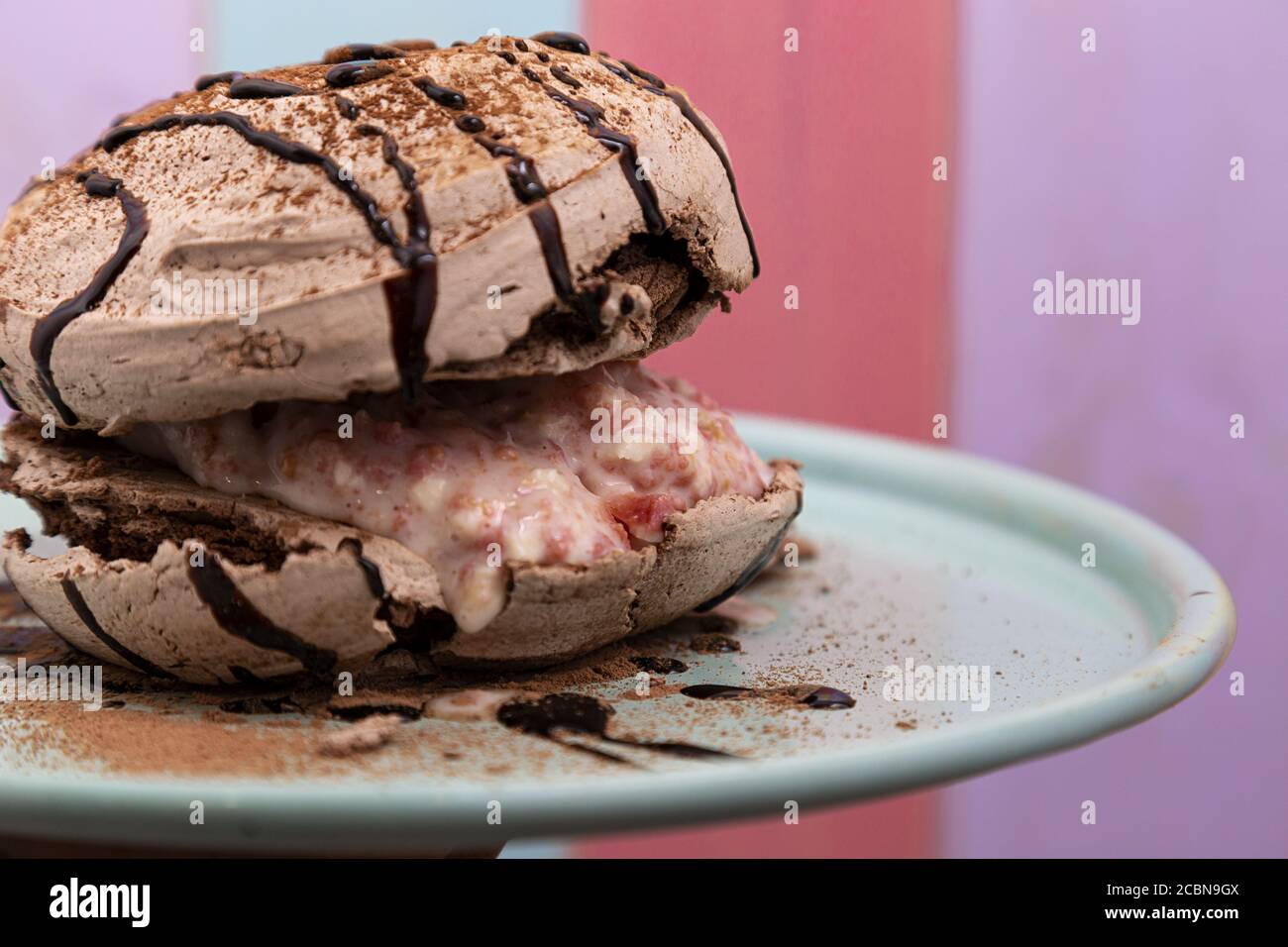 Closeup shot of a tasty looking dessert with fruits sauce and chocolate ...