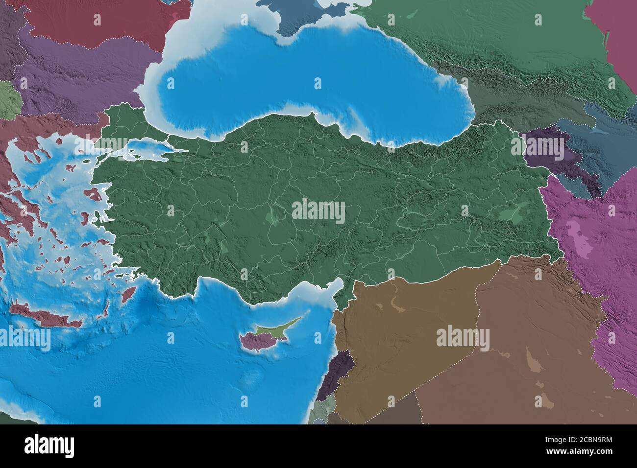 Extended area of Turkey with country outline, international and ...
