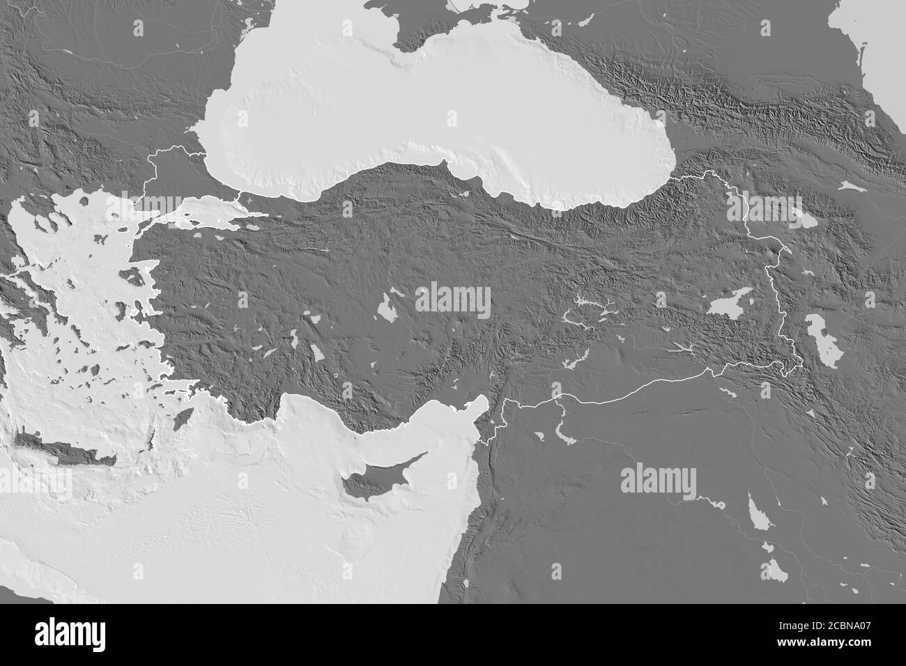 Extended area of outlined Turkey. Bilevel elevation map. 3D rendering ...