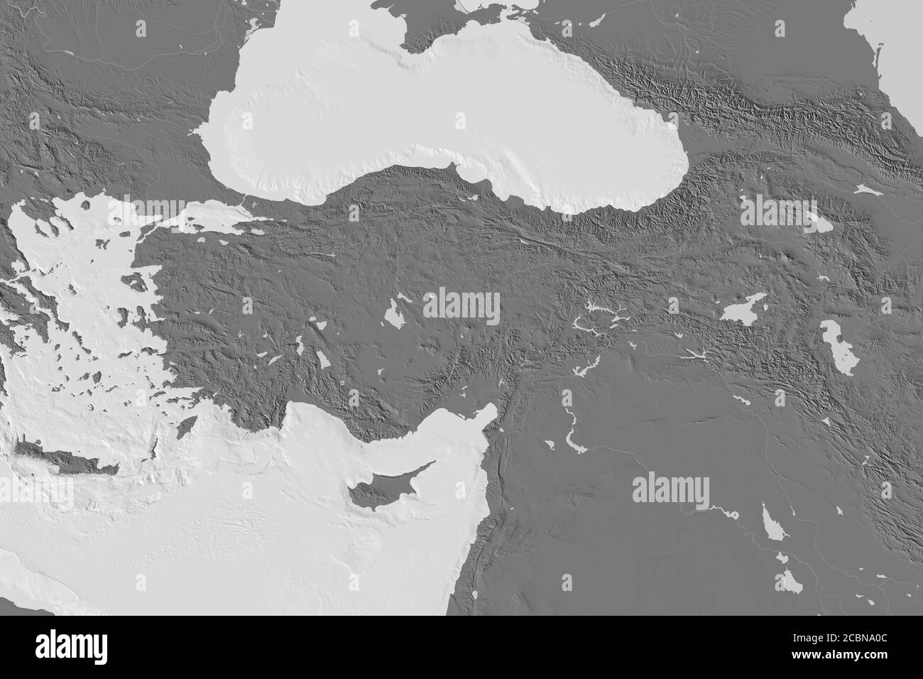 Extended area of Turkey. Bilevel elevation map. 3D rendering Stock ...