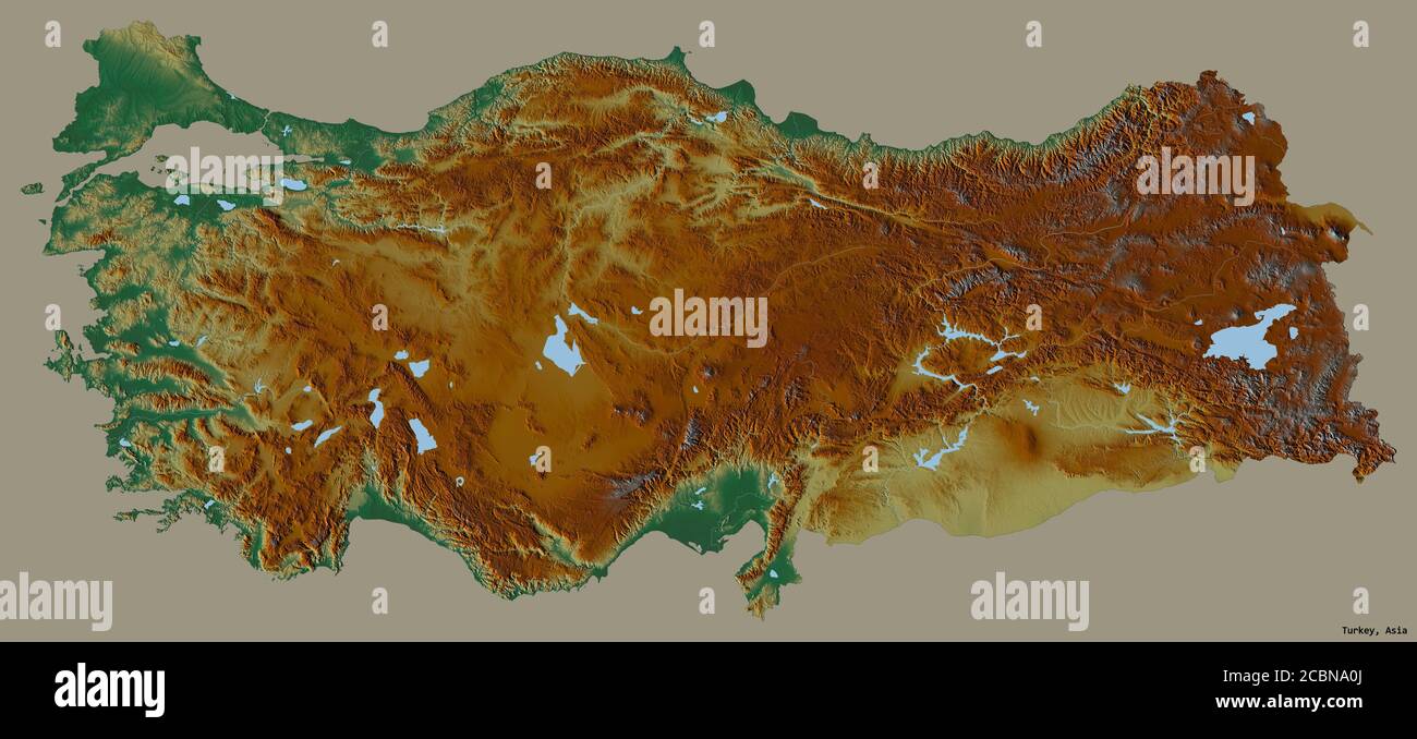 Shape of Turkey with its capital isolated on a solid color background ...