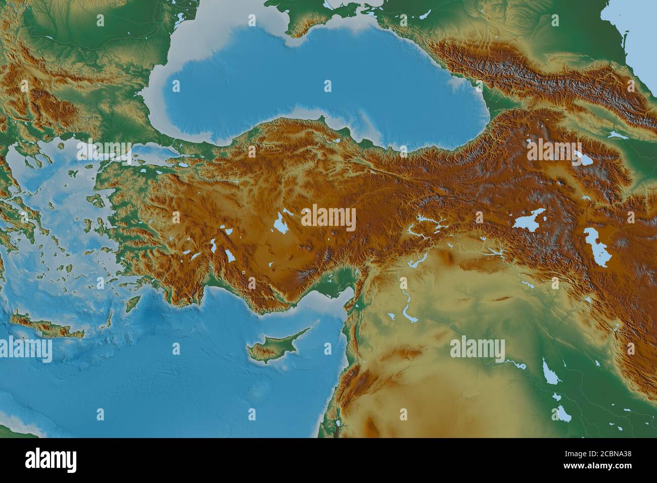 Extended area of Turkey. Topographic relief map. 3D rendering Stock ...