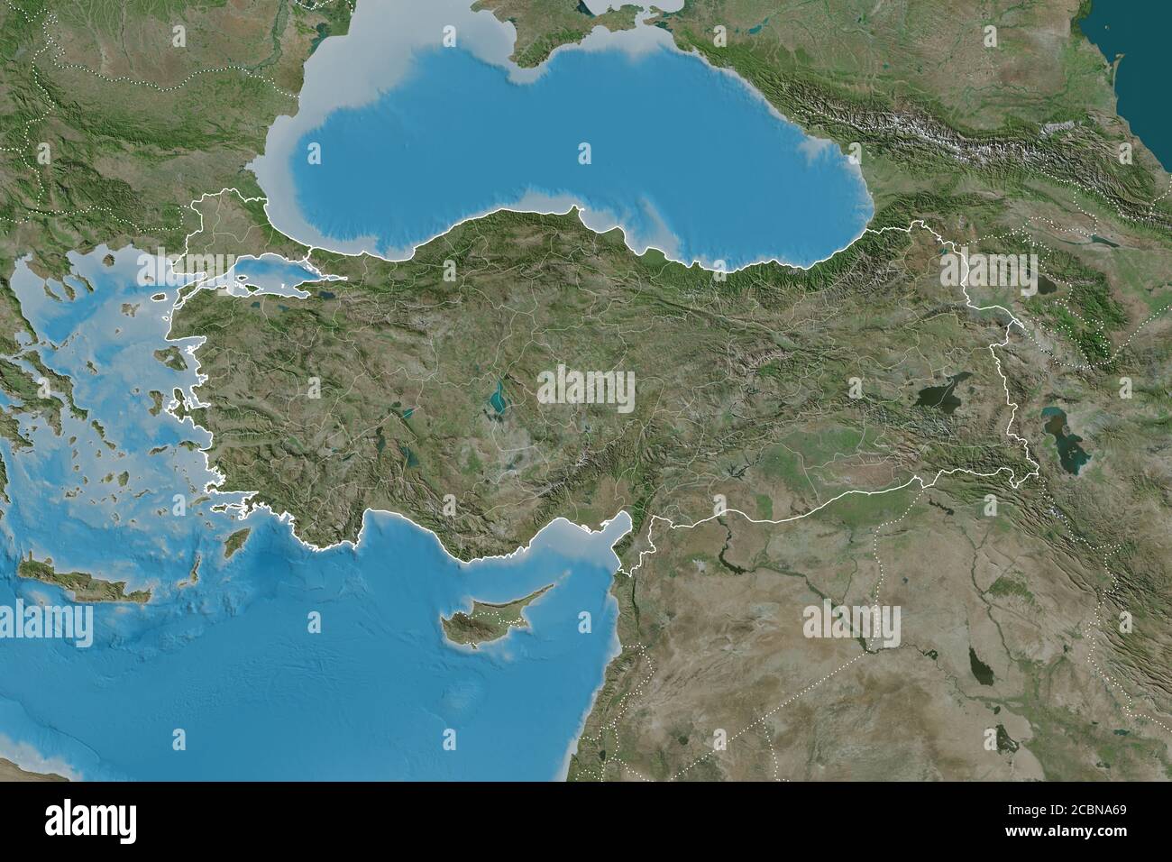 Extended area of Turkey with country outline, international and ...