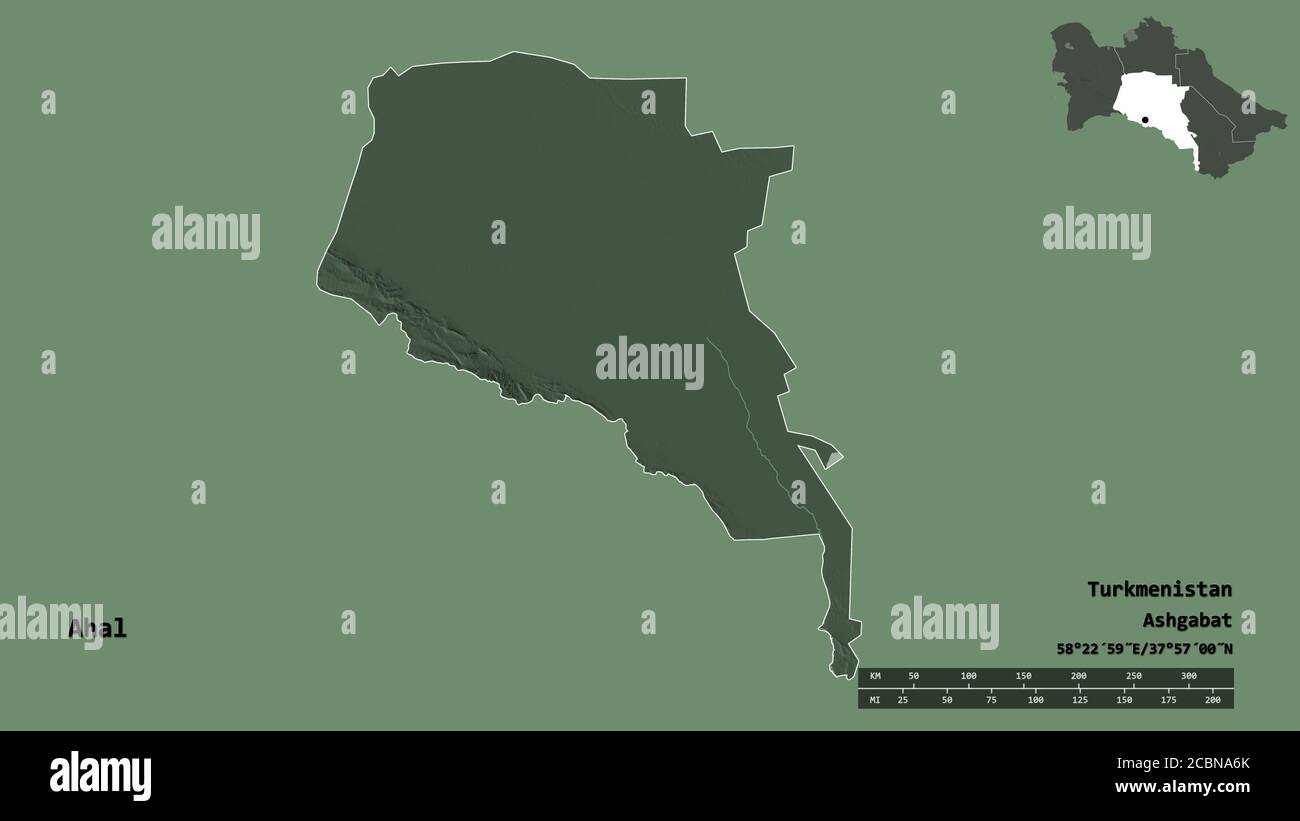 Shape of Ahal, province of Turkmenistan, with its capital isolated on ...