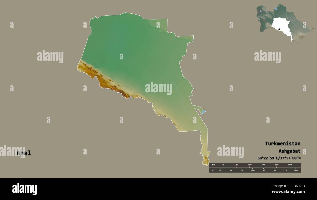 Shape of Ahal, province of Turkmenistan, with its capital isolated on ...