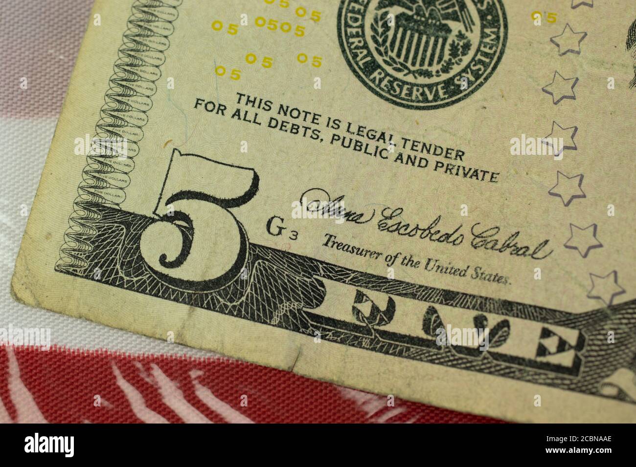5 Five dollars close up photo Stock Photo - Alamy
