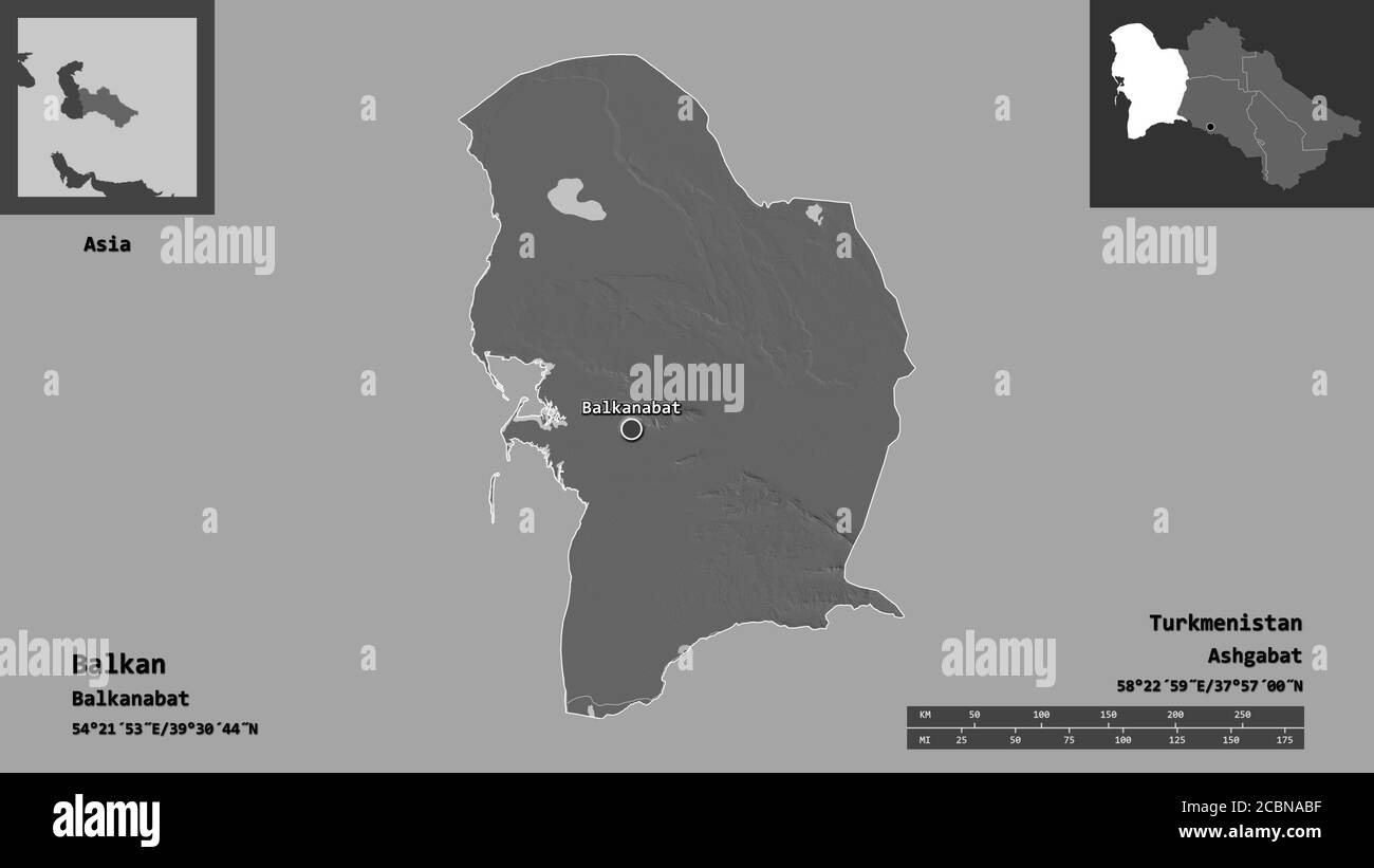 Shape of Balkan, province of Turkmenistan, and its capital. Distance ...