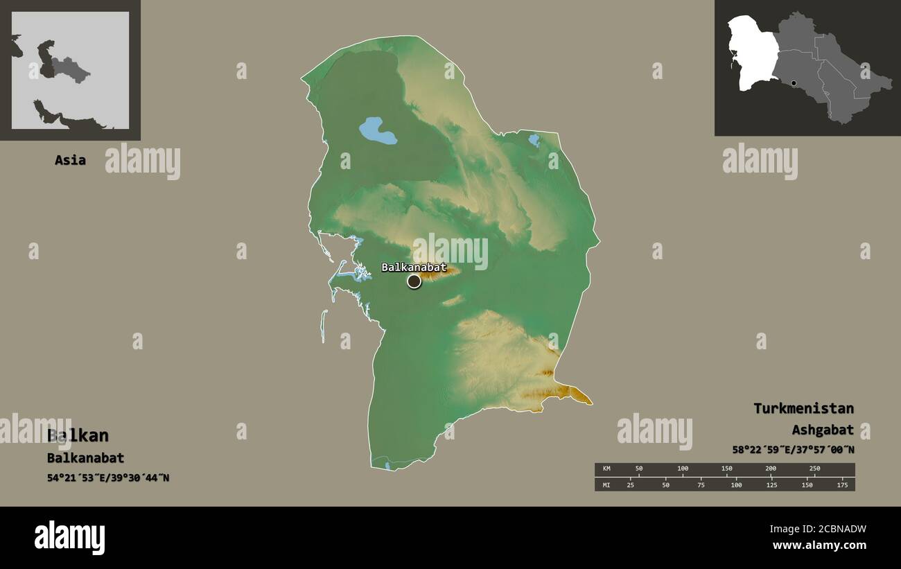Shape of Balkan, province of Turkmenistan, and its capital. Distance ...