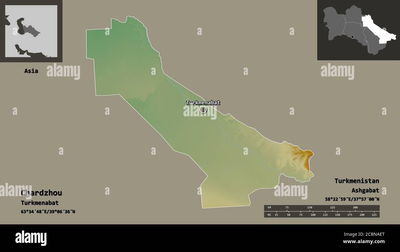 Shape of Chardzhou, province of Turkmenistan, and its capital. Distance ...