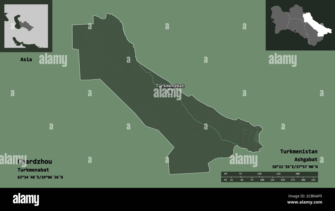 Shape of Chardzhou, province of Turkmenistan, and its capital. Distance ...