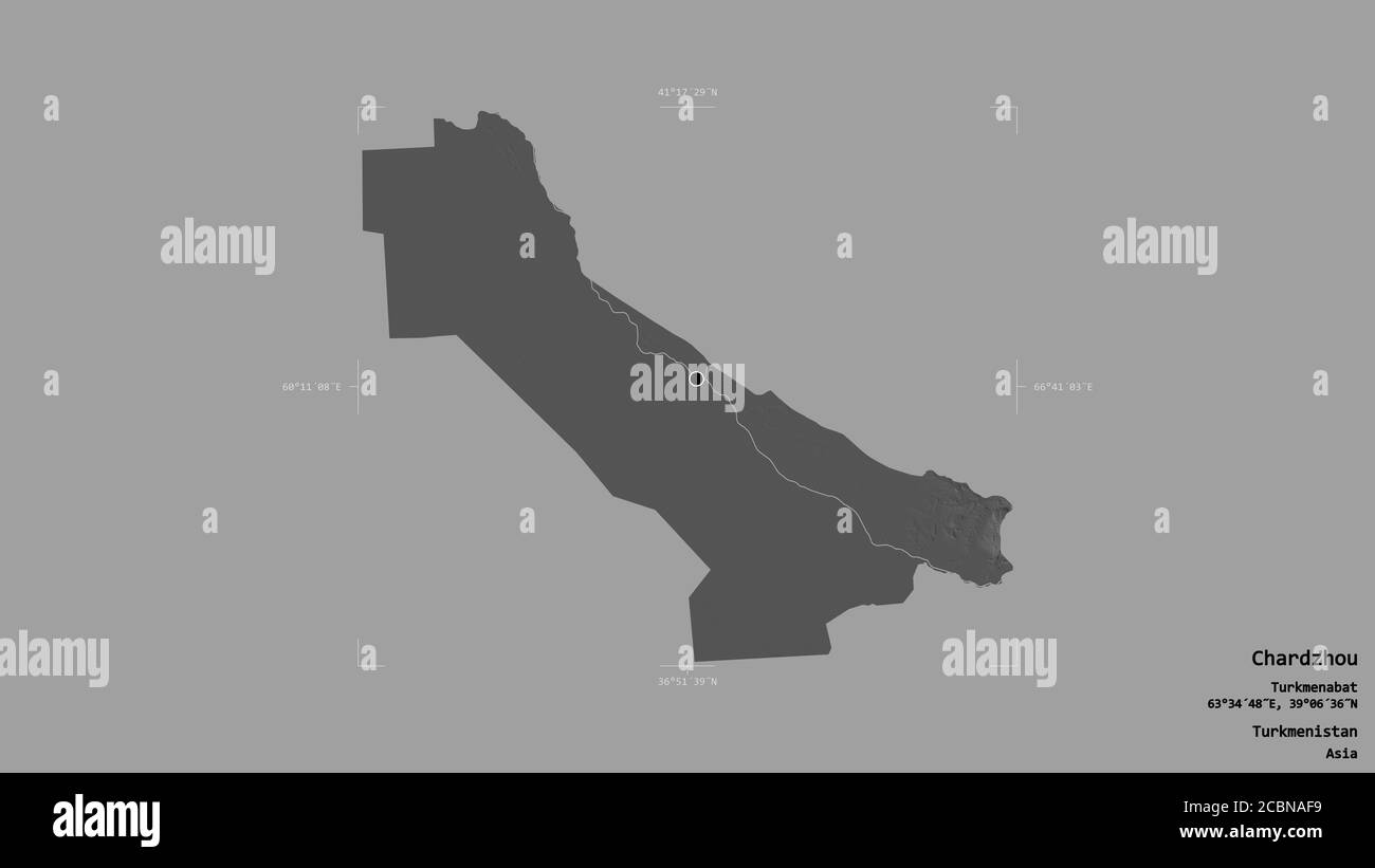 Area of Chardzhou, province of Turkmenistan, isolated on a solid ...