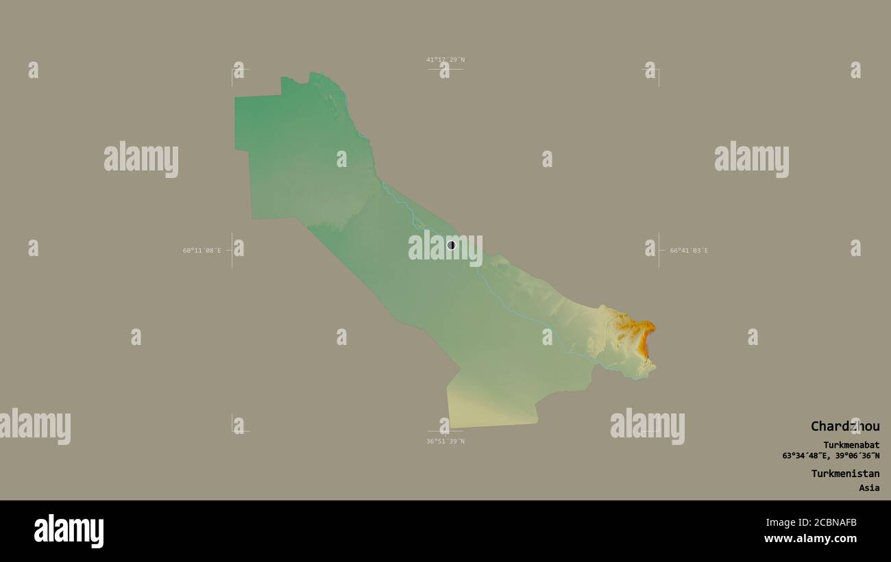 Area of Chardzhou, province of Turkmenistan, isolated on a solid ...
