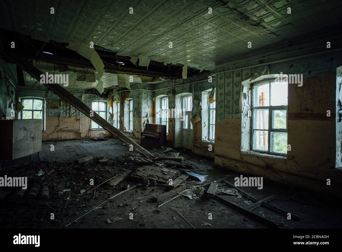 Abandoned school interior, dirty room, rotten peeled walls Stock Photo ...