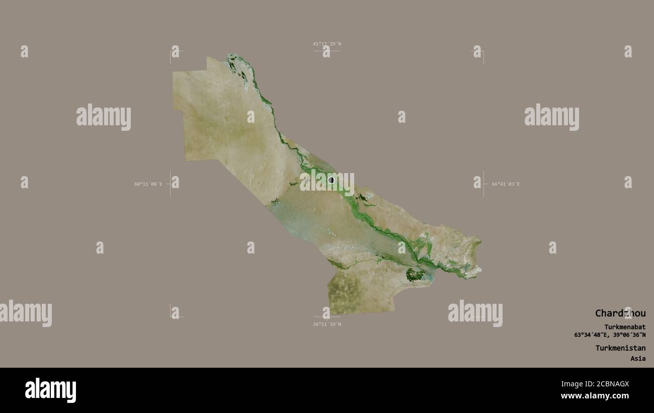 Area of Chardzhou, province of Turkmenistan, isolated on a solid ...