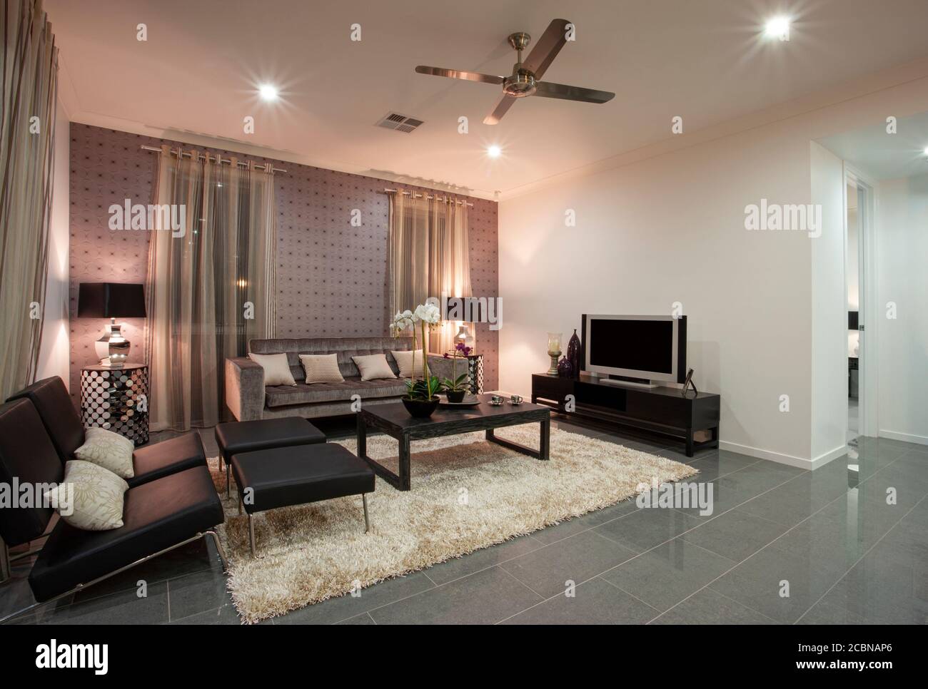 A modern cozy living room interior design Stock Photo - Alamy