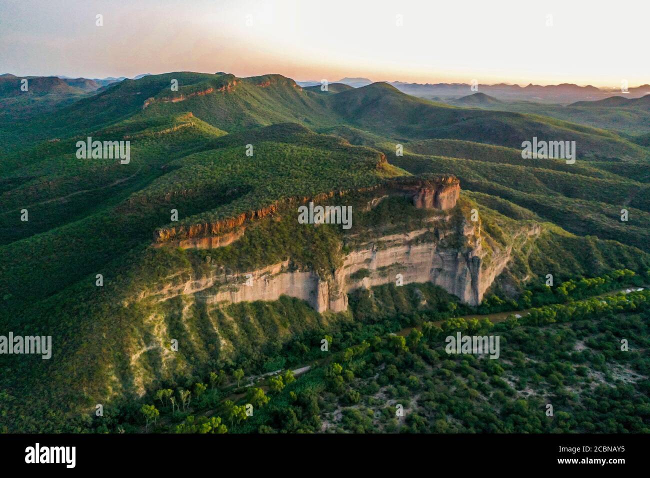 Aerial view of the hill redressed by the summer rains in Rancho el ...
