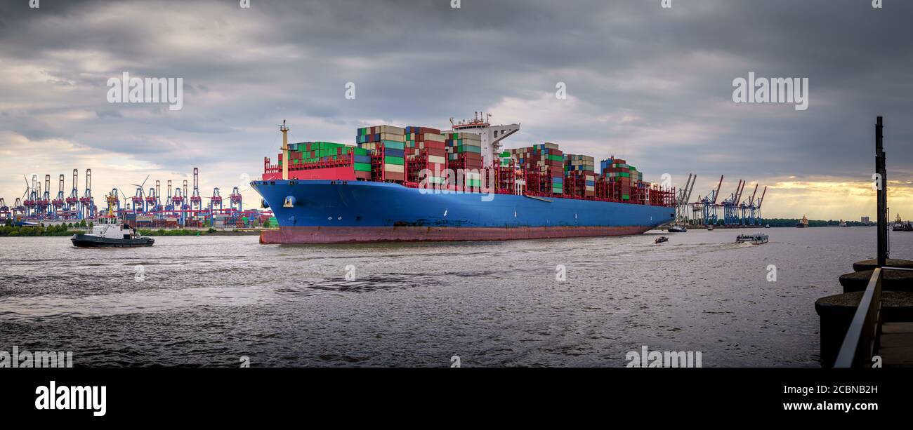 Large container ship in the port of Hamburg Stock Photo - Alamy