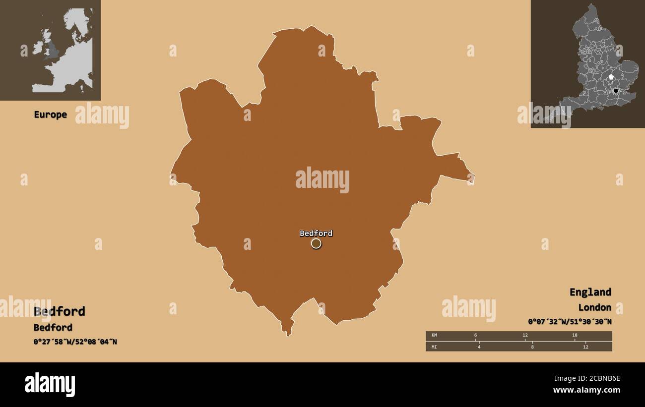 Shape of Bedford, administrative county of England, and its capital ...