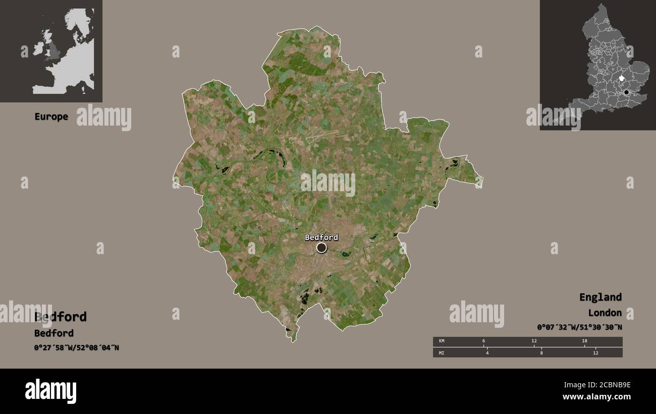 Shape of Bedford, administrative county of England, and its capital ...