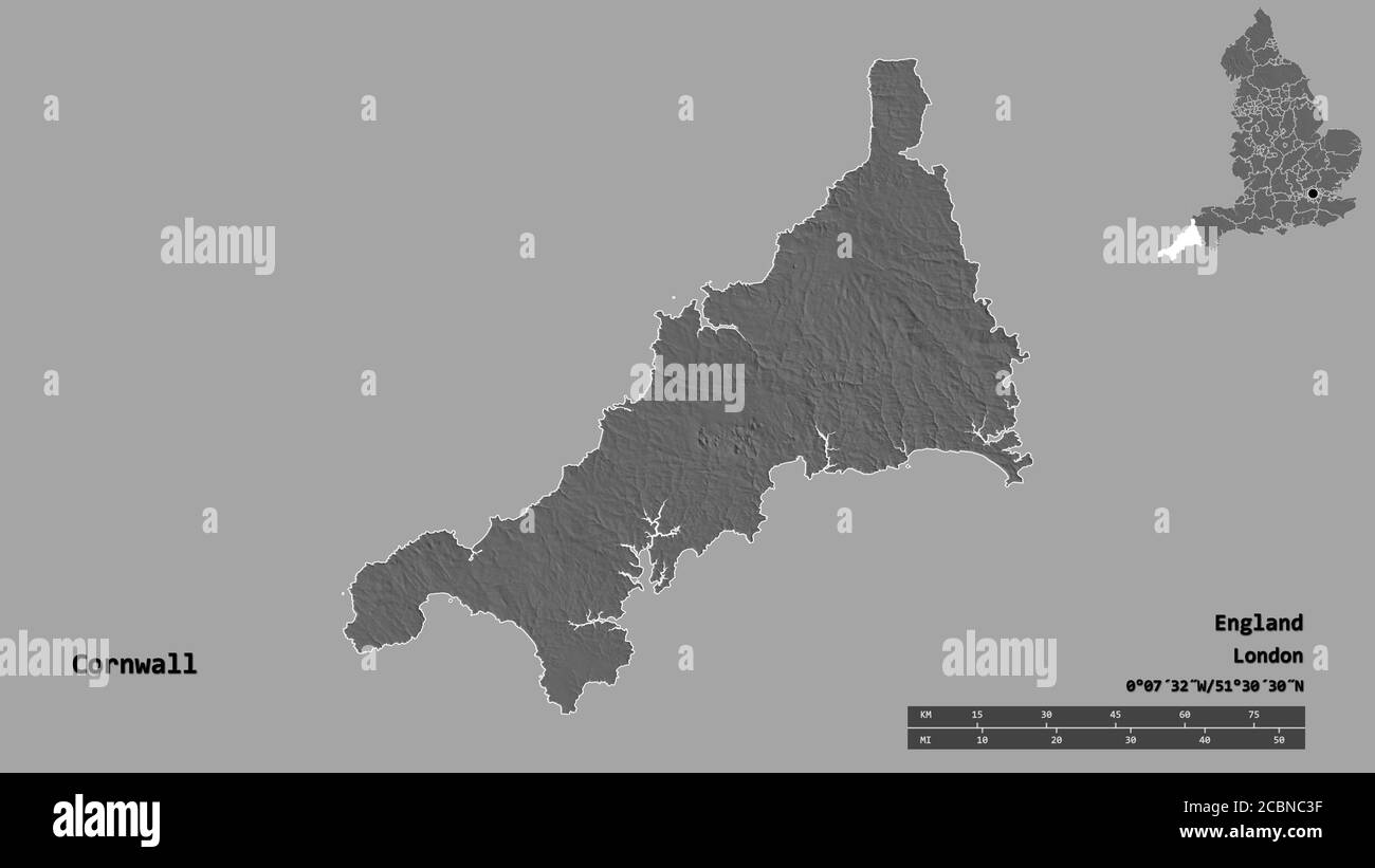 Shape of Cornwall, administrative county of England, with its capital ...