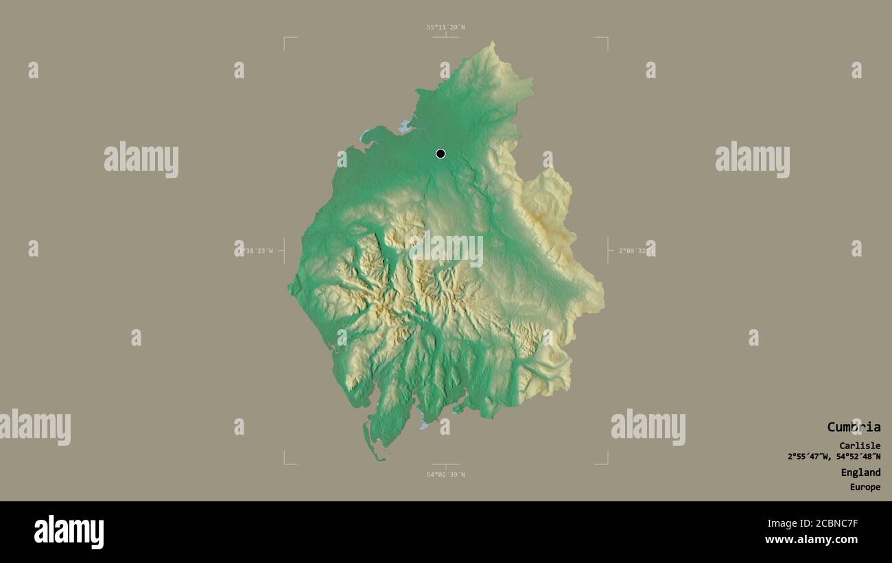 Area of Cumbria, administrative county of England, isolated on a solid ...