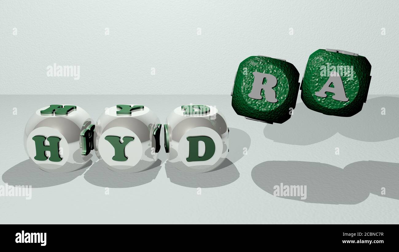 hydra dancing cubic letters, 3D illustration for island and greece ...