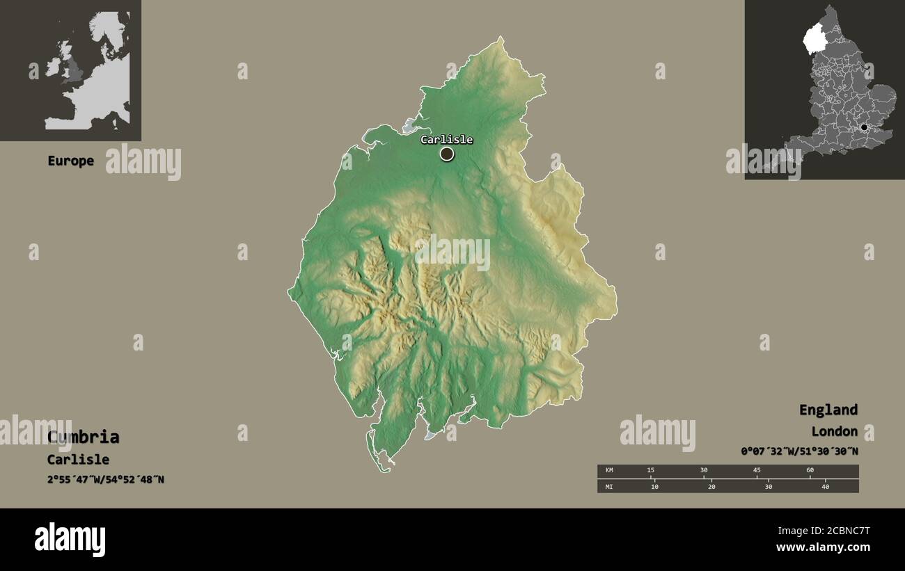 Shape of Cumbria, administrative county of England, and its capital ...