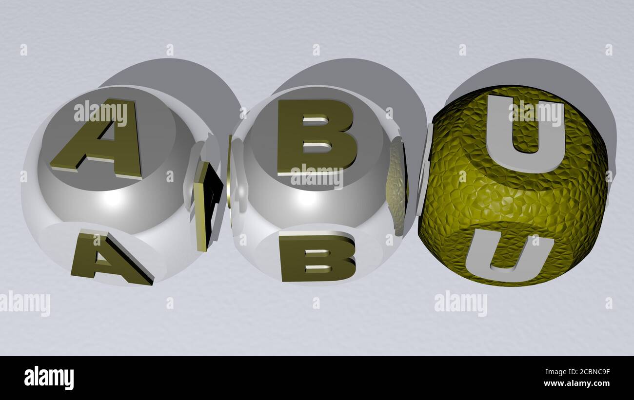 ABU text by cubic dice letters, 3D illustration for dhabi and arab ...