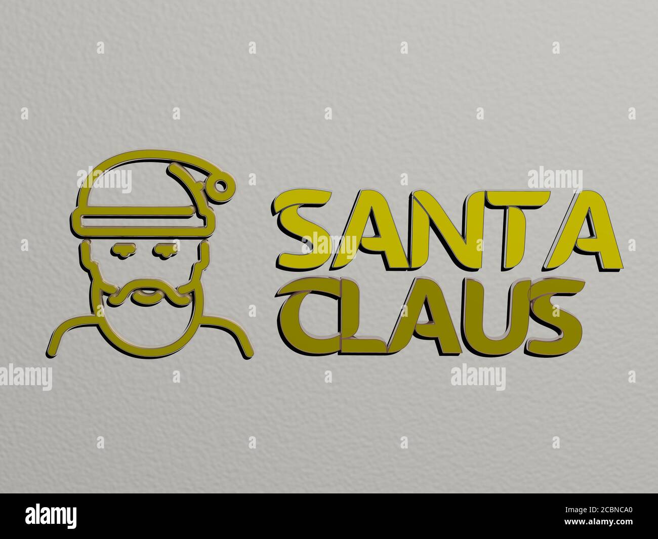 santa claus icon and text on the wall, 3D illustration for christmas ...
