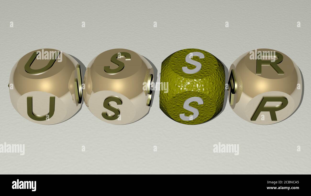 ussr text by cubic dice letters, 3D illustration for editorial and ...