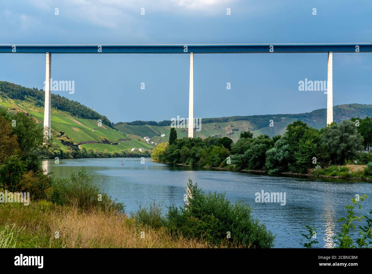 The Hochmosel crossing bridge, federal road B50 with the Hochmosel ...