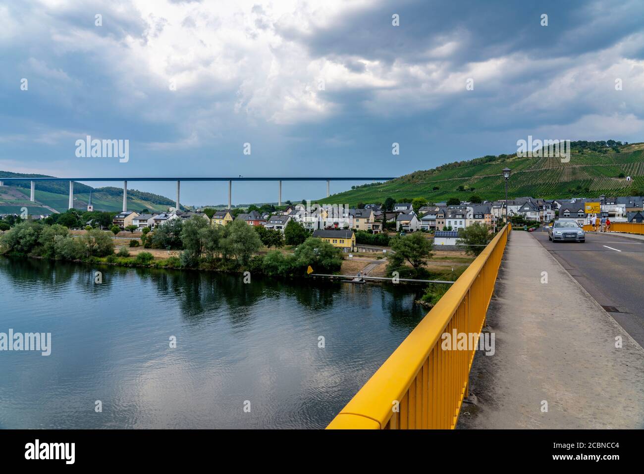 The Hochmosel crossing bridge, federal road B50 with the Hochmosel ...