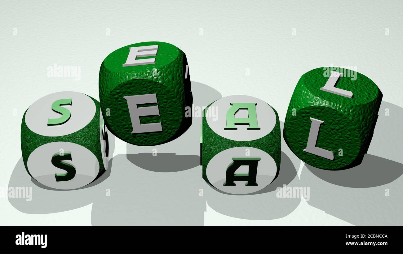 seal text by dancing dice letters, 3D illustration for stamp and grunge ...