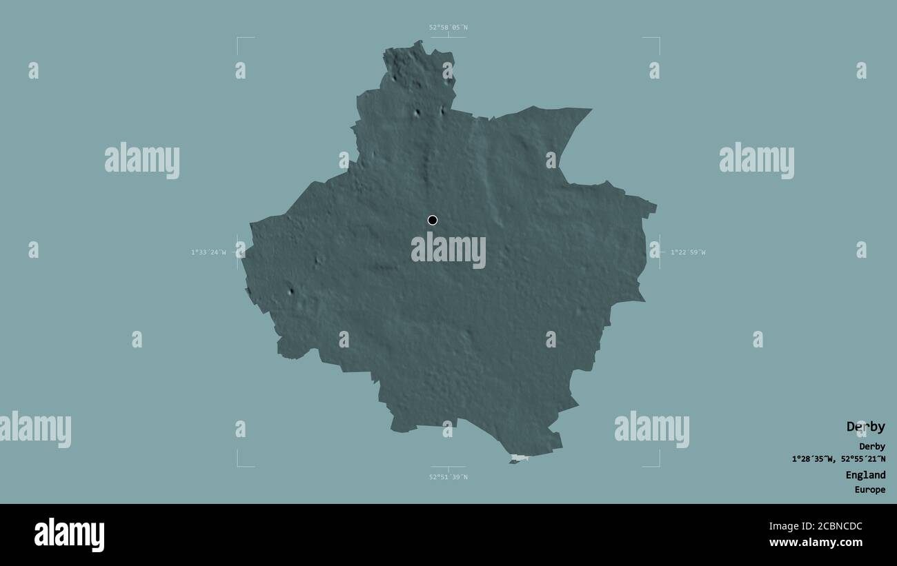 Area of Derby, unitary authority of England, isolated on a solid ...