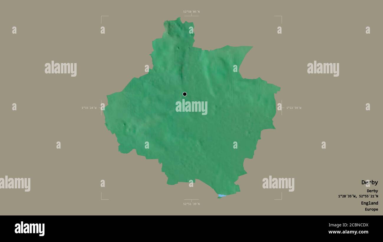 Area of Derby, unitary authority of England, isolated on a solid ...