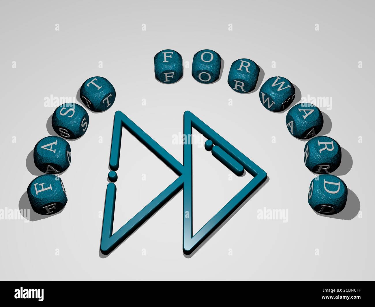 fast forward icon surrounded by the text of individual letters, 3D ...