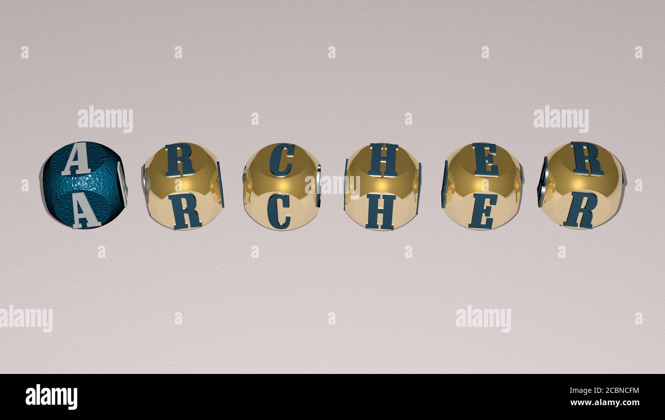 ARCHER text of cubic individual letters, 3D illustration for arrow and ...