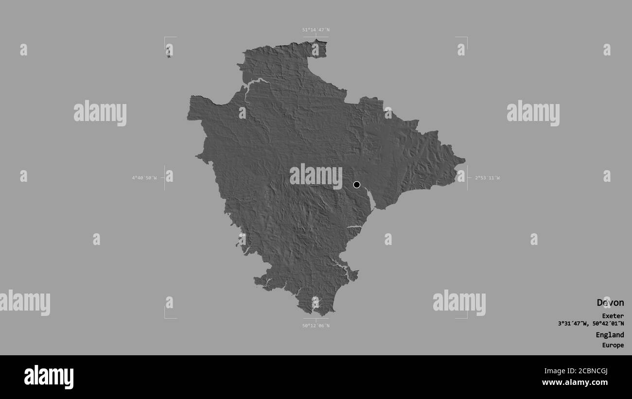 Area of Devon, administrative county of England, isolated on a solid ...