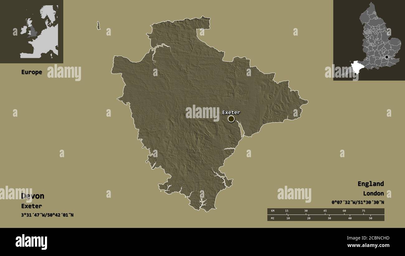 Shape of Devon, administrative county of England, and its capital ...