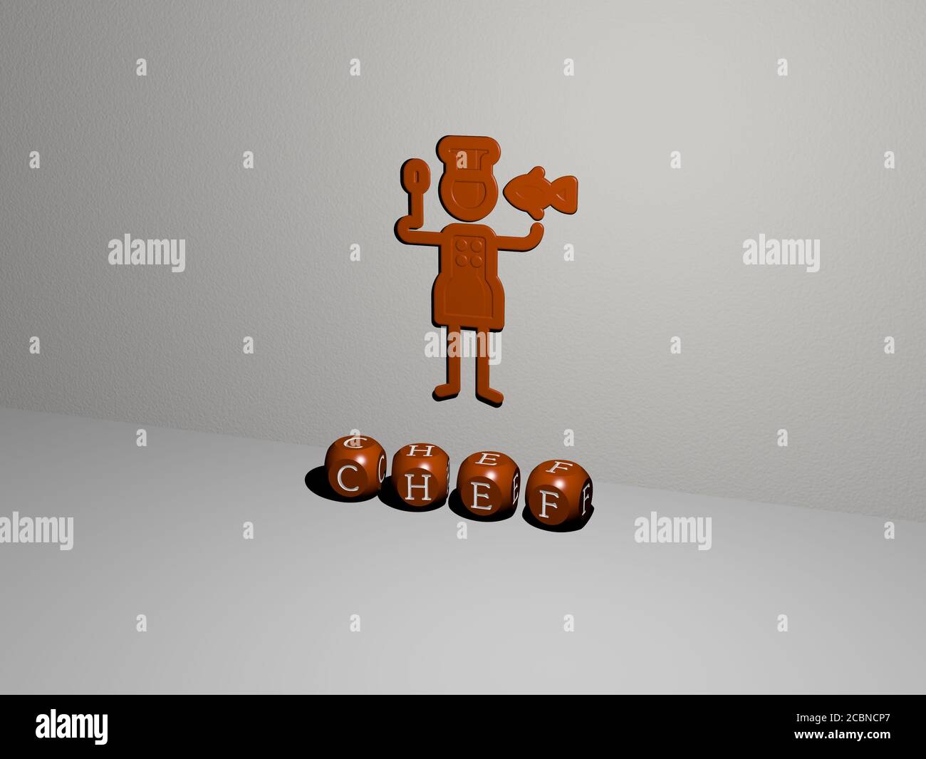 CHEF 3D icon on the wall and text of cubic alphabets on the floor, 3D ...