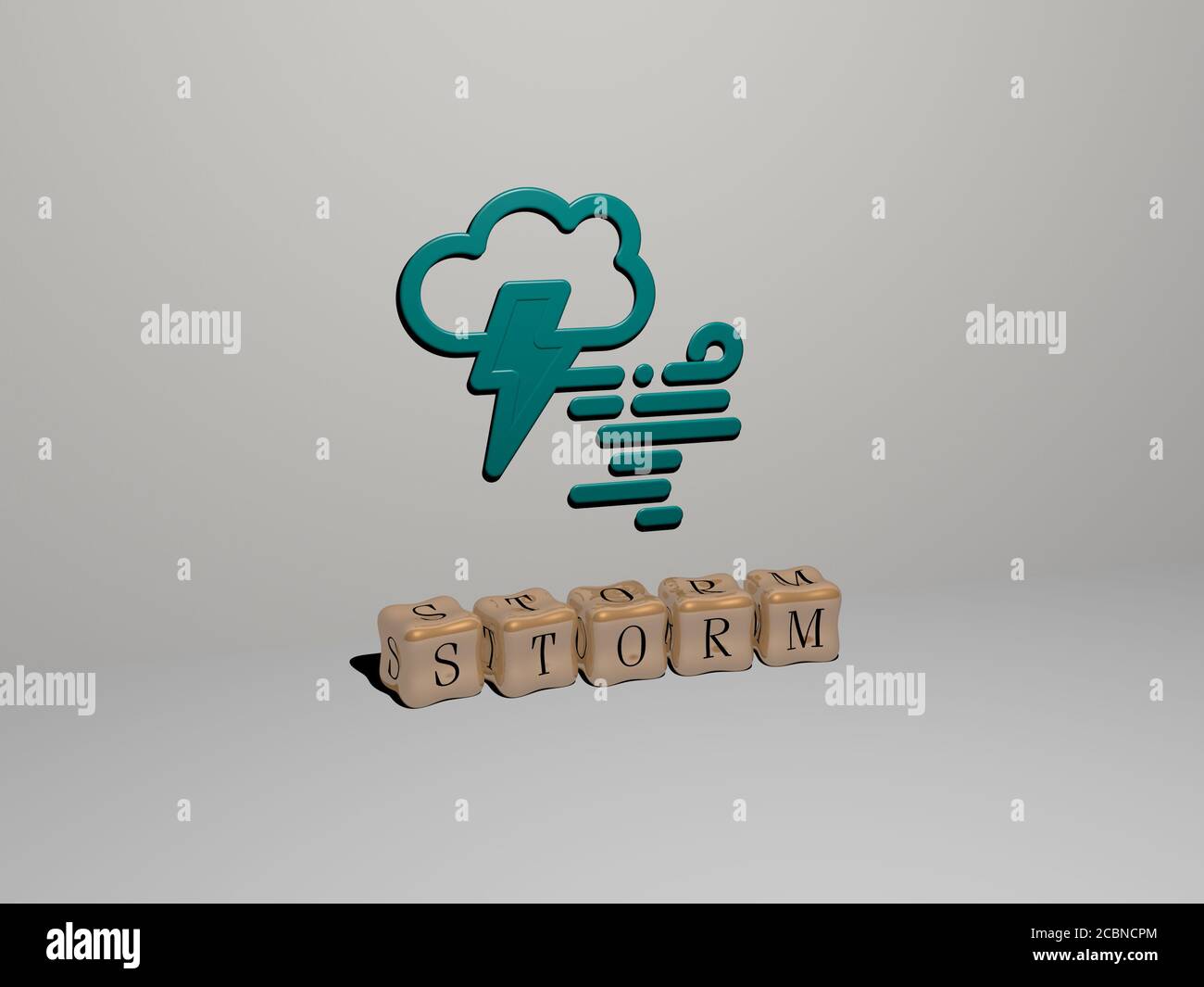 STORM 3D icon on the wall and cubic letters on the floor, 3D ...