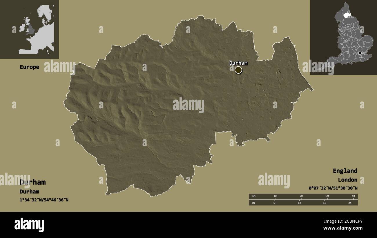 Shape of Durham, administrative county of England, and its capital ...