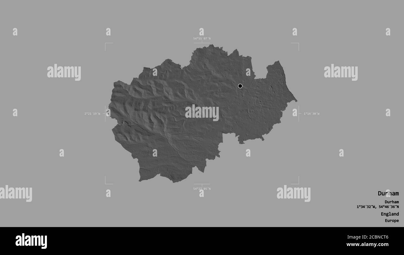 Area of Durham, administrative county of England, isolated on a solid ...