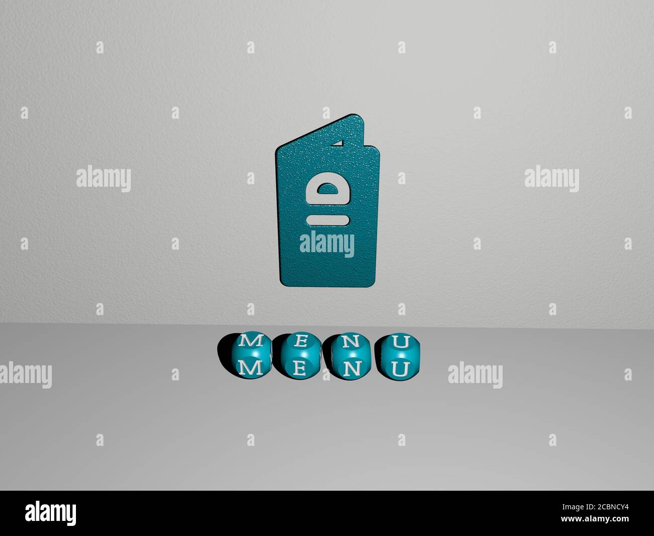 3D illustration of menu graphics and text made by metallic dice letters ...