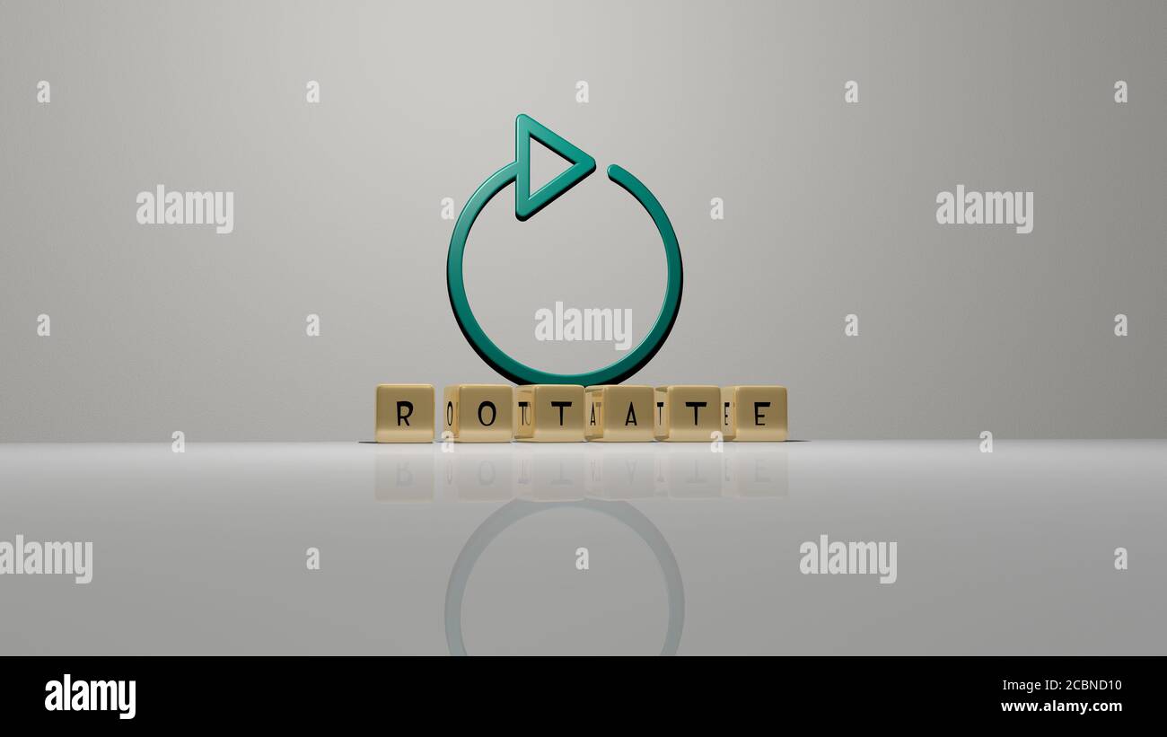 rotate text of cubic dice letters on the floor and 3D icon on the wall ...