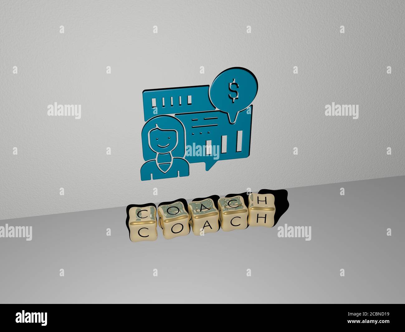 COACH 3D icon on the wall and cubic letters on the floor, 3D ...