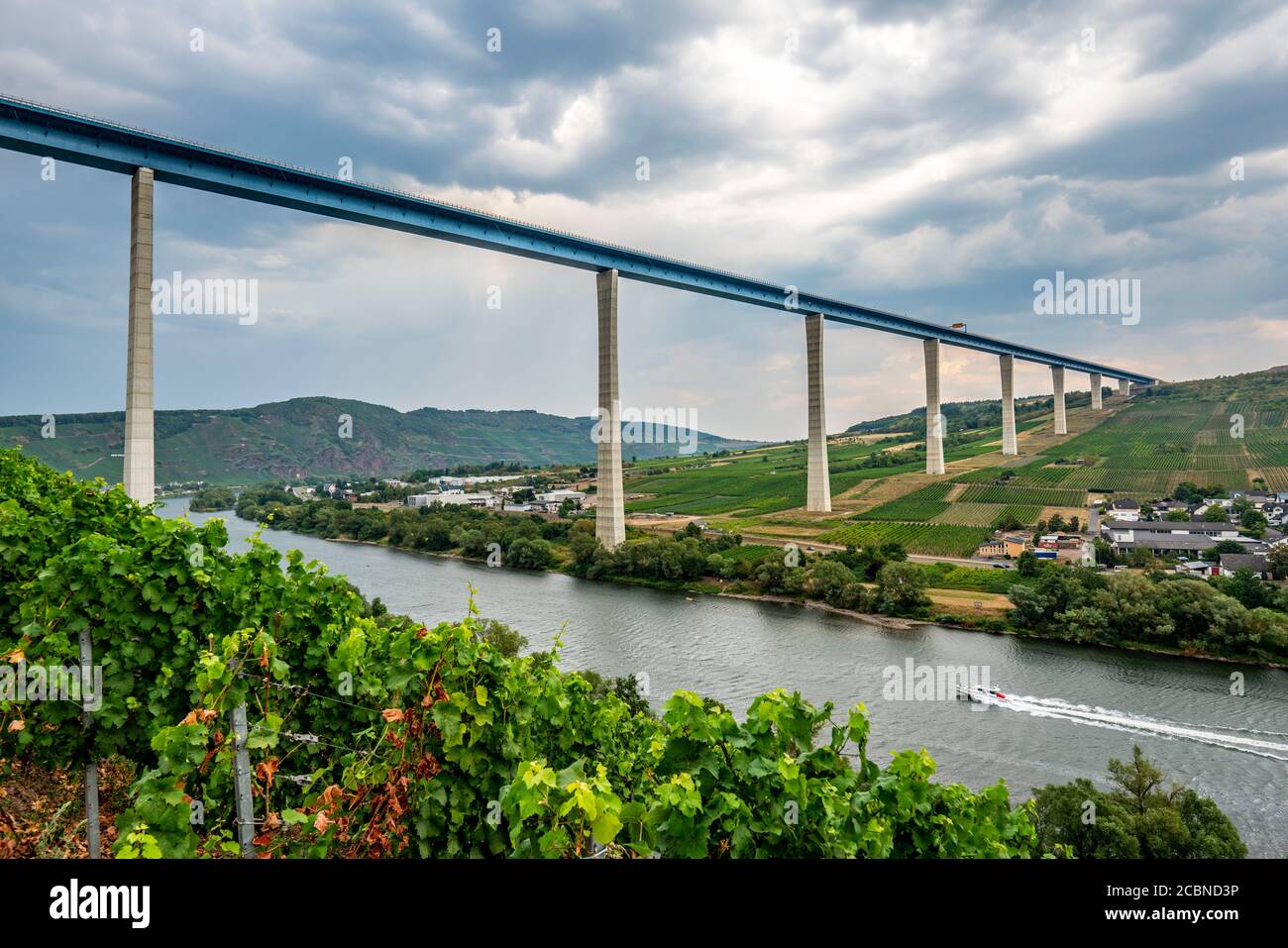 The Hochmosel crossing bridge, federal road B50 with the Hochmosel ...